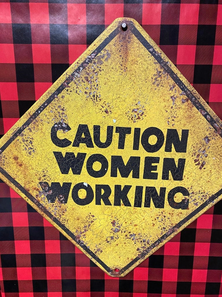 Vintage Caution Women Working Sign | White Arrows Home The Shop