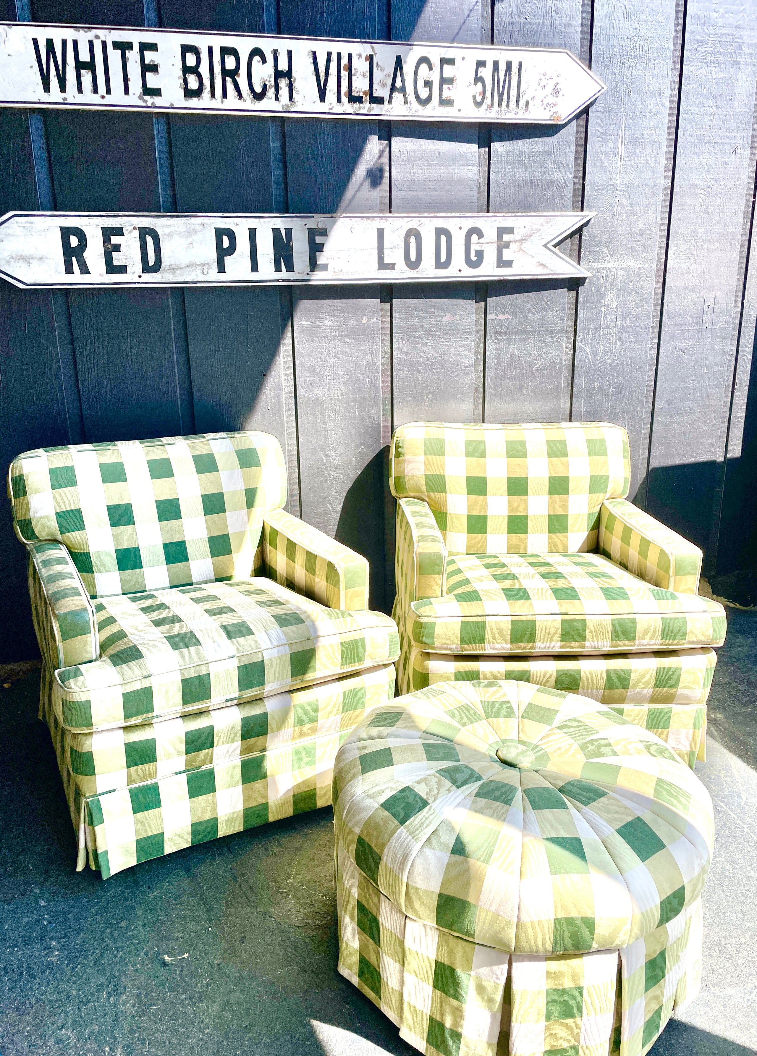 Green gingham chair store