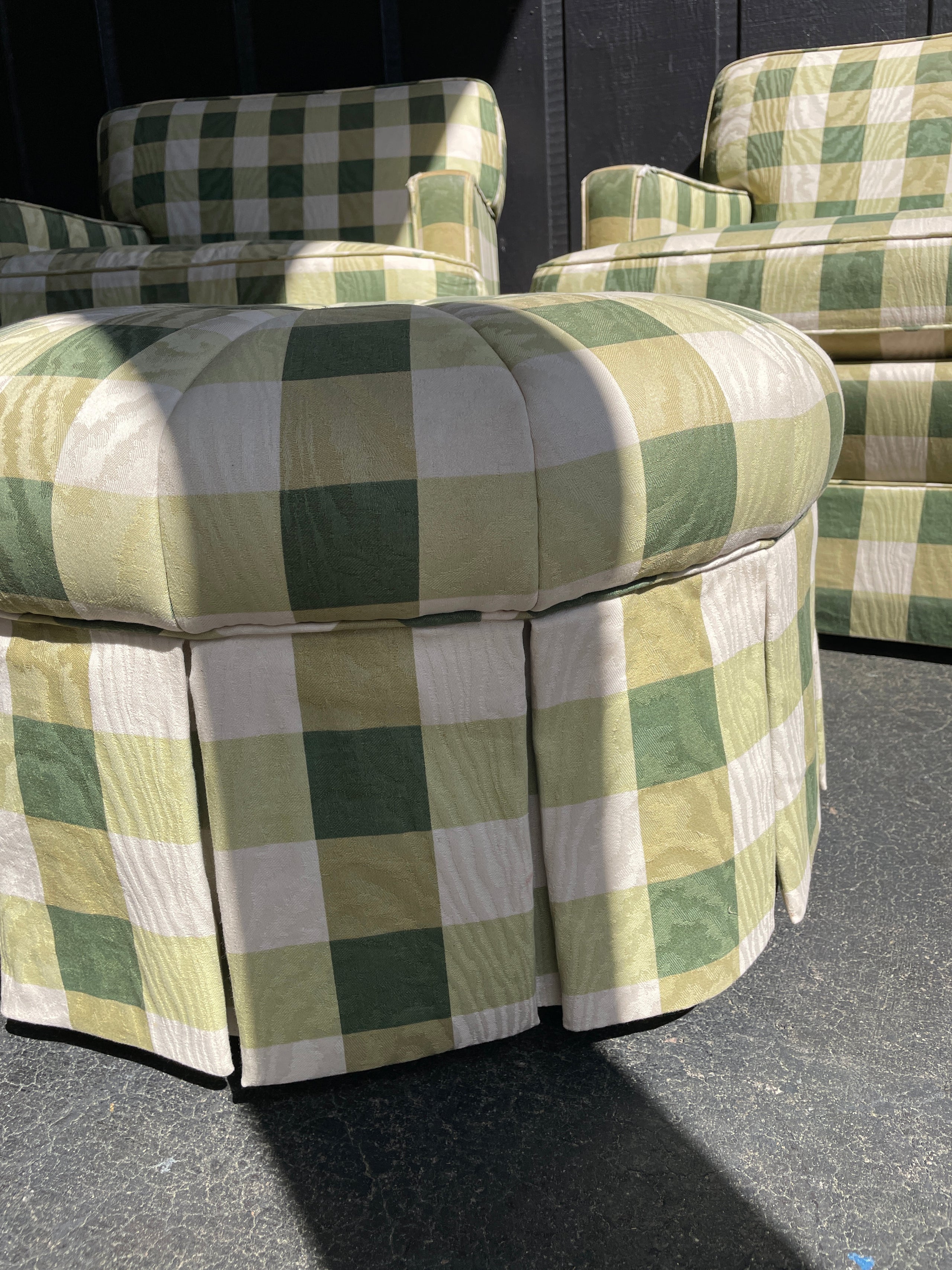 Green gingham chair store